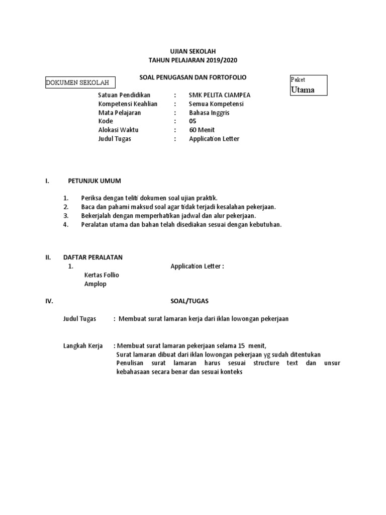 CONTOH NASKAH SOAL Application Letter | PDF