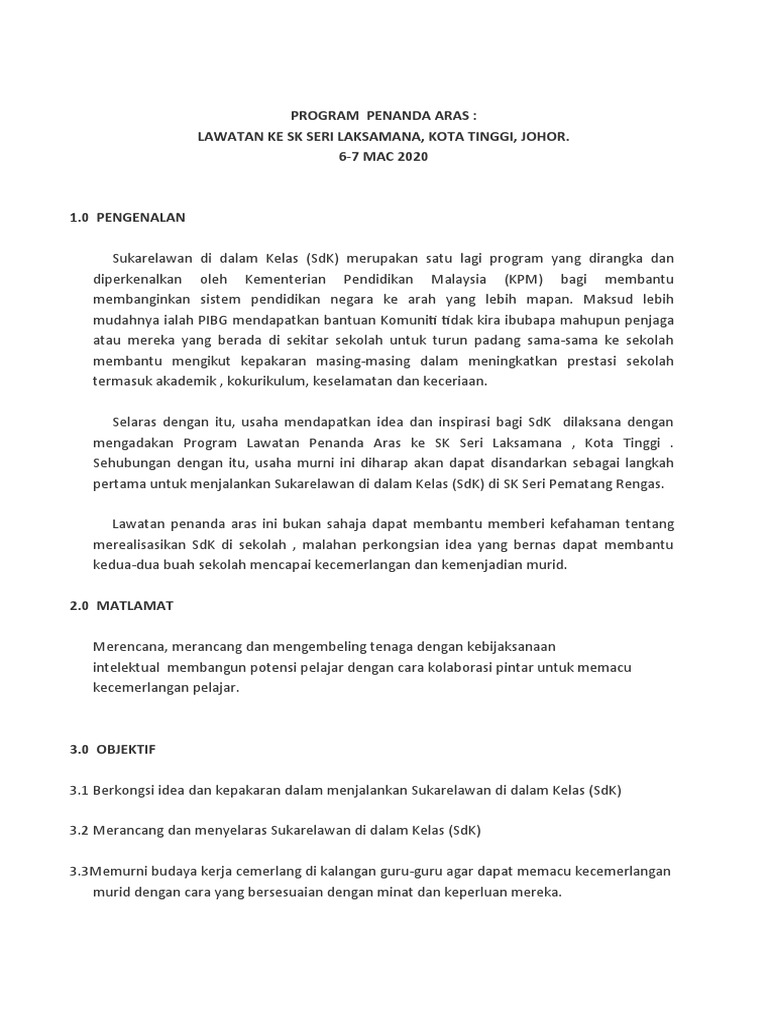 Kertas Kerja Lawatan Penanda Aras | PDF