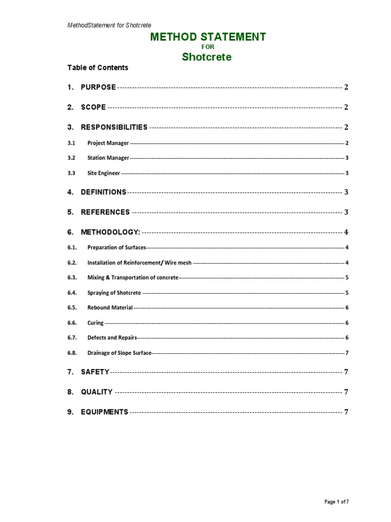 Method Statement Shotcrete: Page 1 of 7 | PDF | Quality Assurance ...