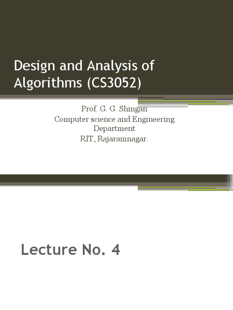 Design and Analysis of Algorithms (CS3052) | PDF | Algorithms And Data Structures | Teaching ...