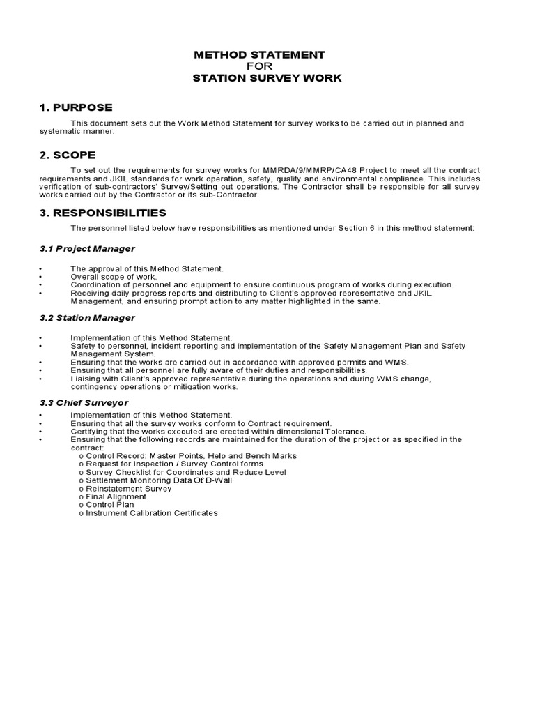 Method Statement FOR Station Survey Work 1. Purpose: 3.1 Project ...