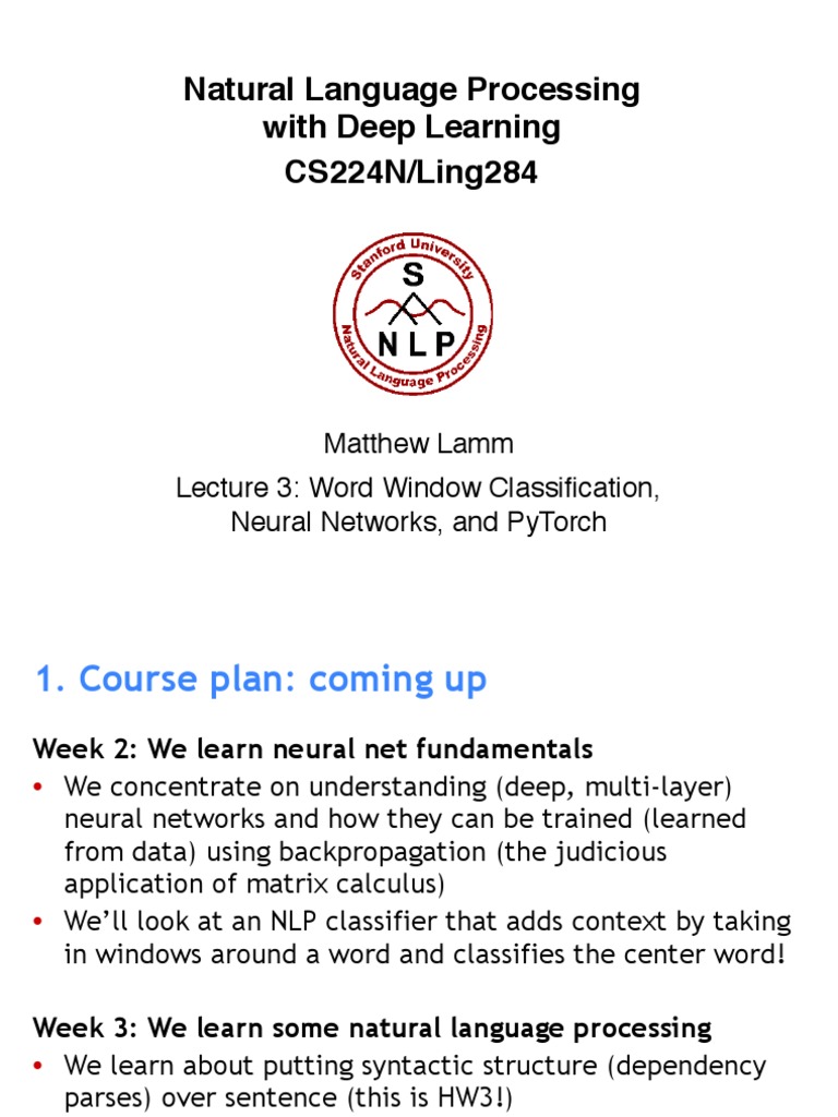 Natural Language Processing With Deep Learning CS224N/Ling284 | PDF | Artificial Neural Network ...