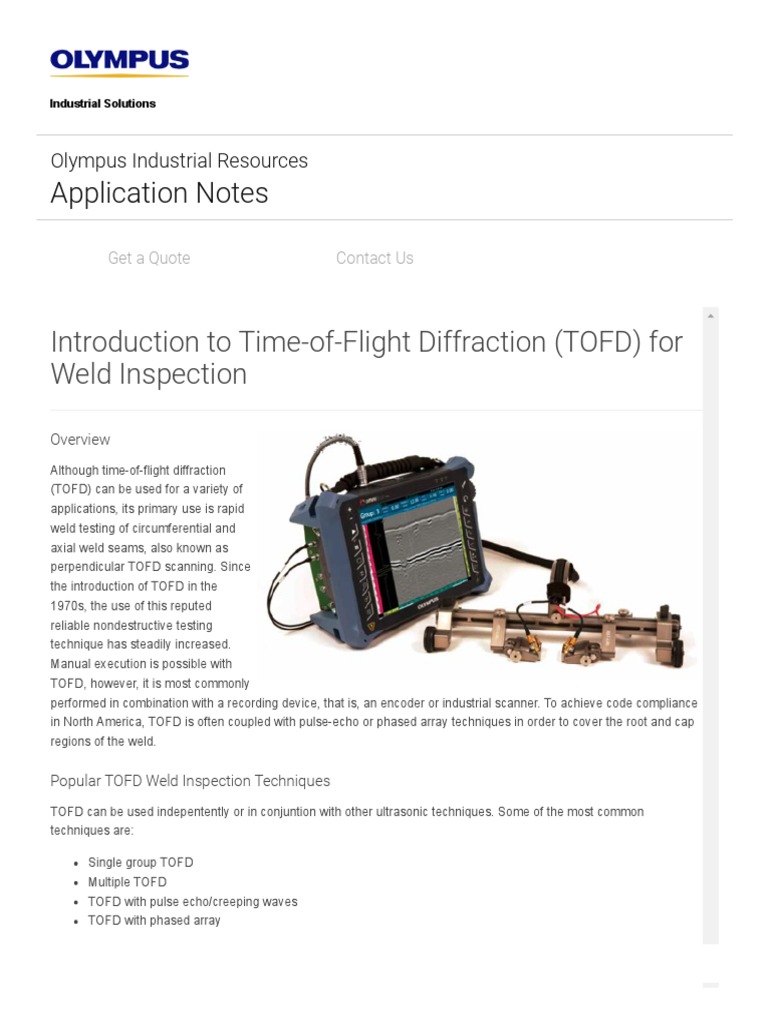 Introduction To Time-of-Flight Diffraction (TOFD) For Weld Inspection | PDF