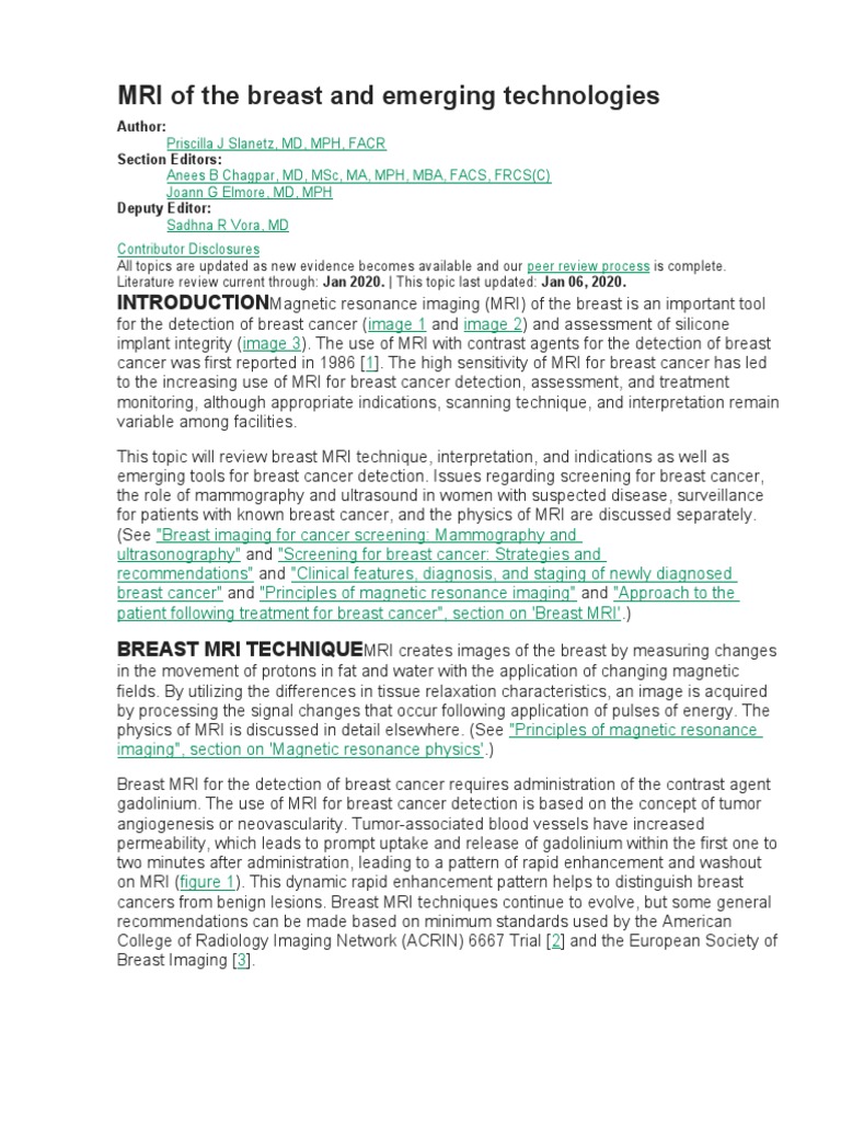 Assessing Breast MRI Technique, Interpretation, and Emerging ...