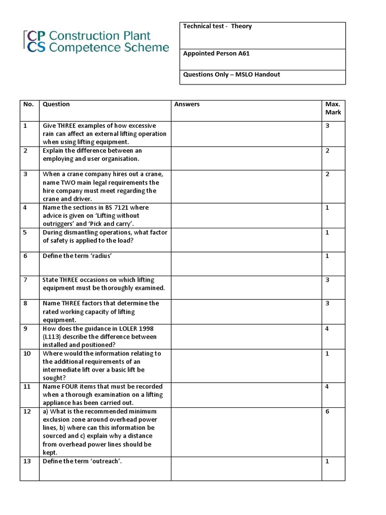 A61 Appointed Persons Theory Test Questions For Candidates PDF | PDF ...