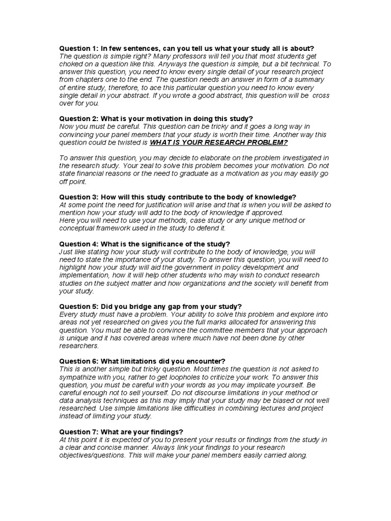 25 Possible Questions For Research Defense | PDF | Question | Motivation
