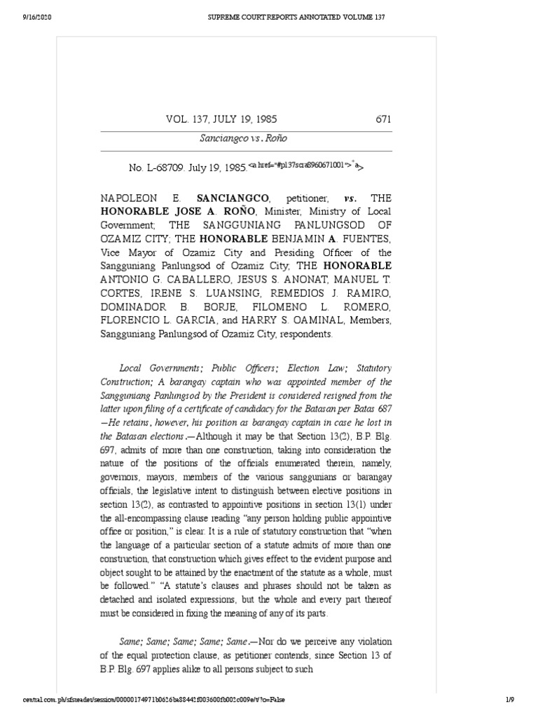 Sanciangco v. Hon Roño 1 PDF | PDF | Commission On Elections (Philippines) | Justice