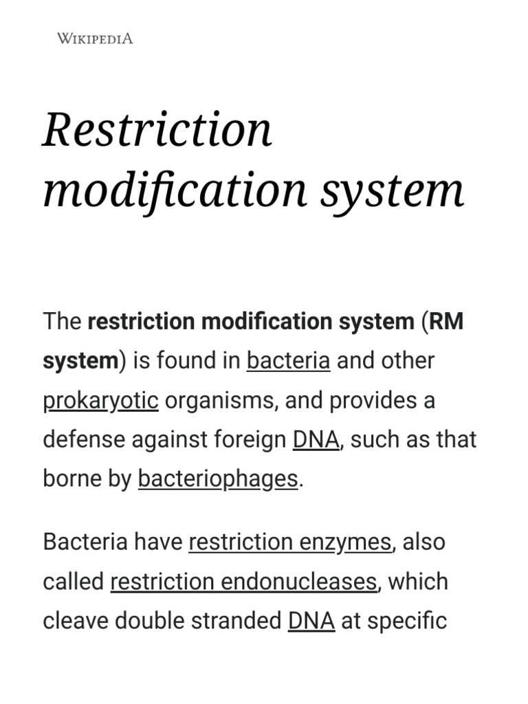 Restriction Modification System - Wikipedia PDF | PDF | Restriction Enzyme | Molecular Genetics