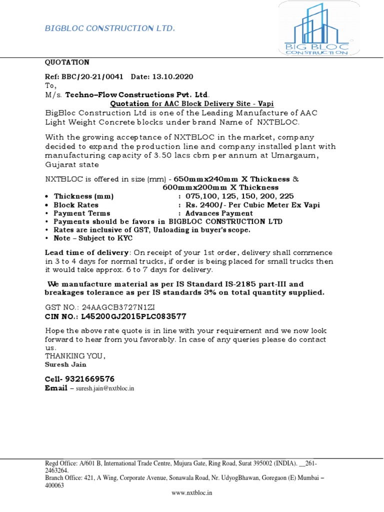 Techno-Flow Construction Ltd. Pvt. - 13.10-20 | PDF | Technology & Engineering