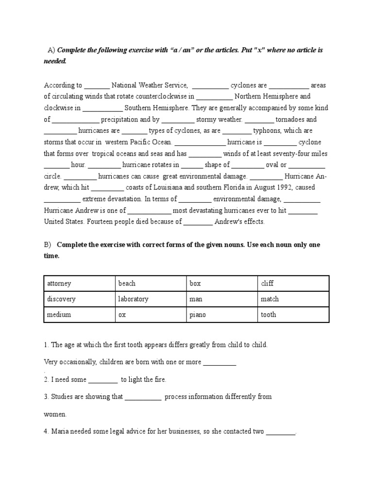 A Comprehensive Exercise on English Grammar Structures Including ...