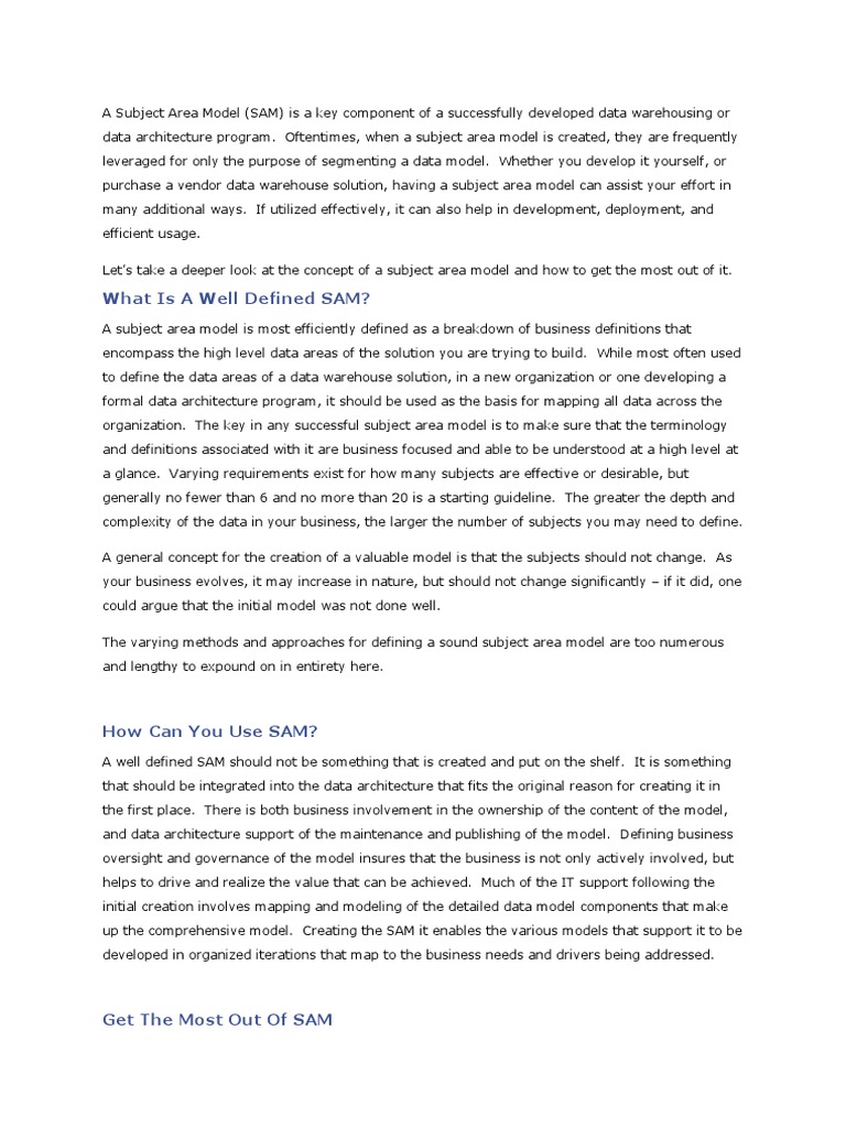 Subject Area Models | PDF | Data Warehouse | Business Process