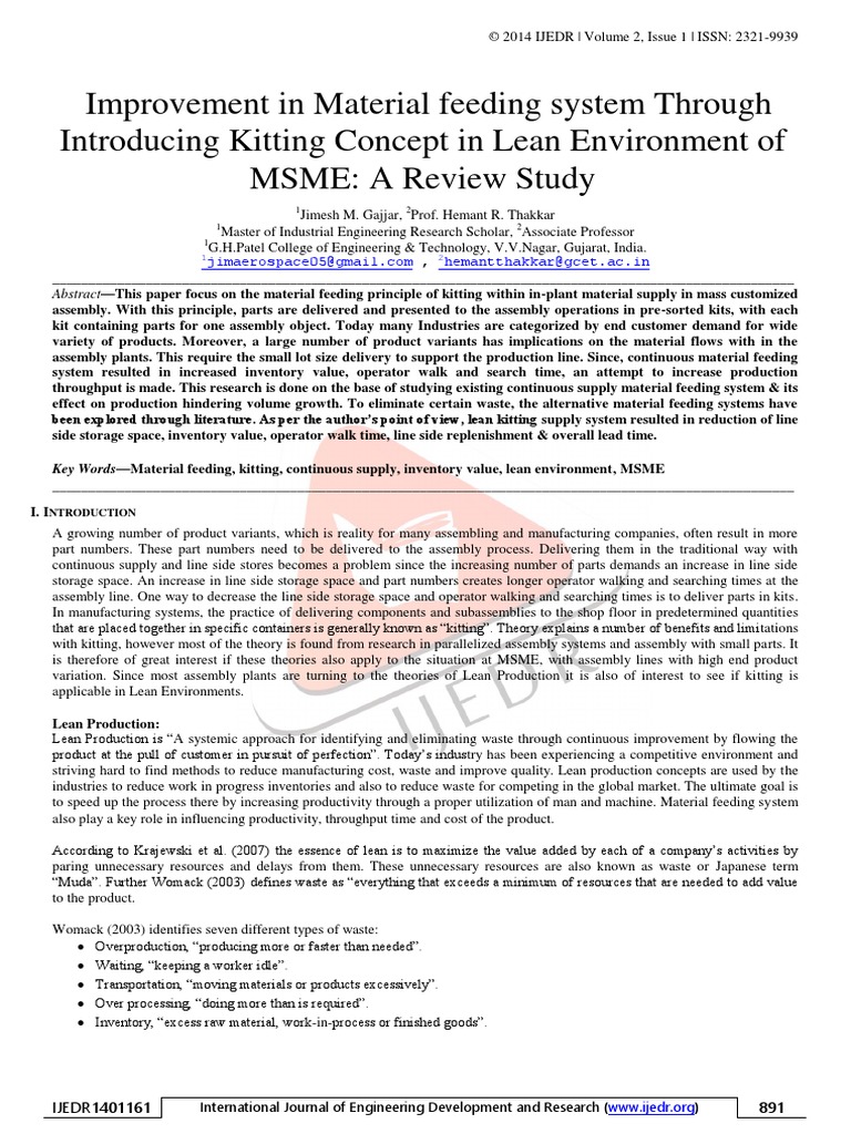 Improvement in Material Feeding System Through Introducing Kitting ...