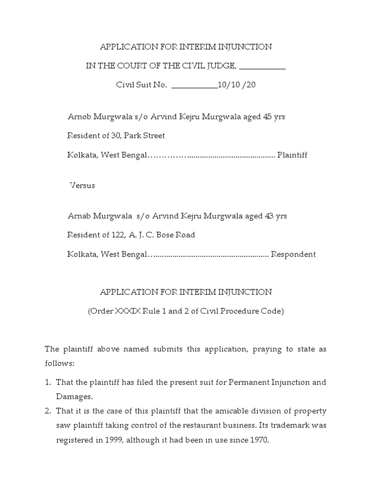 Application For Interim Injunction | PDF | Trademark | Lawsuit