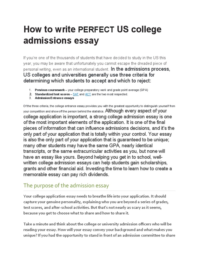 How To Write US College Admissions Essay: Perfect | PDF | Essays ...