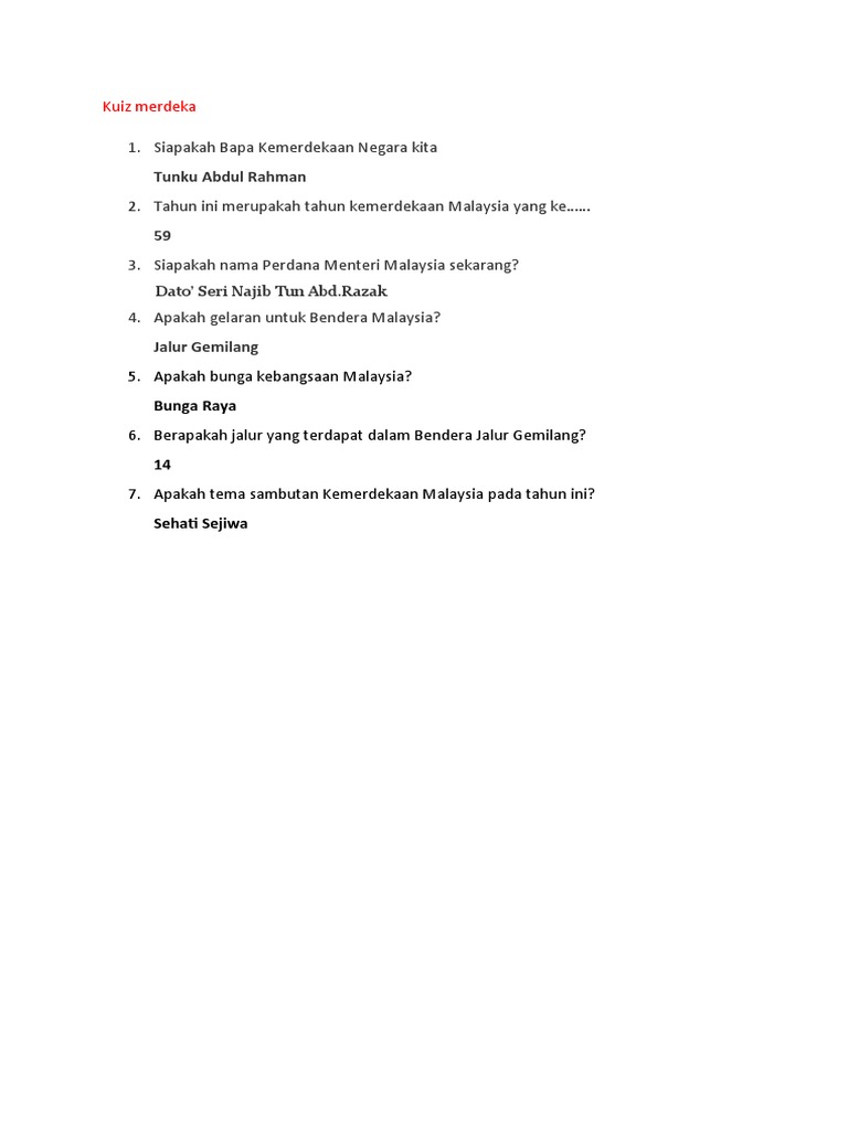 Kuiz Kemerdekaan Malaysia | PDF | Agama & Spiritualitas