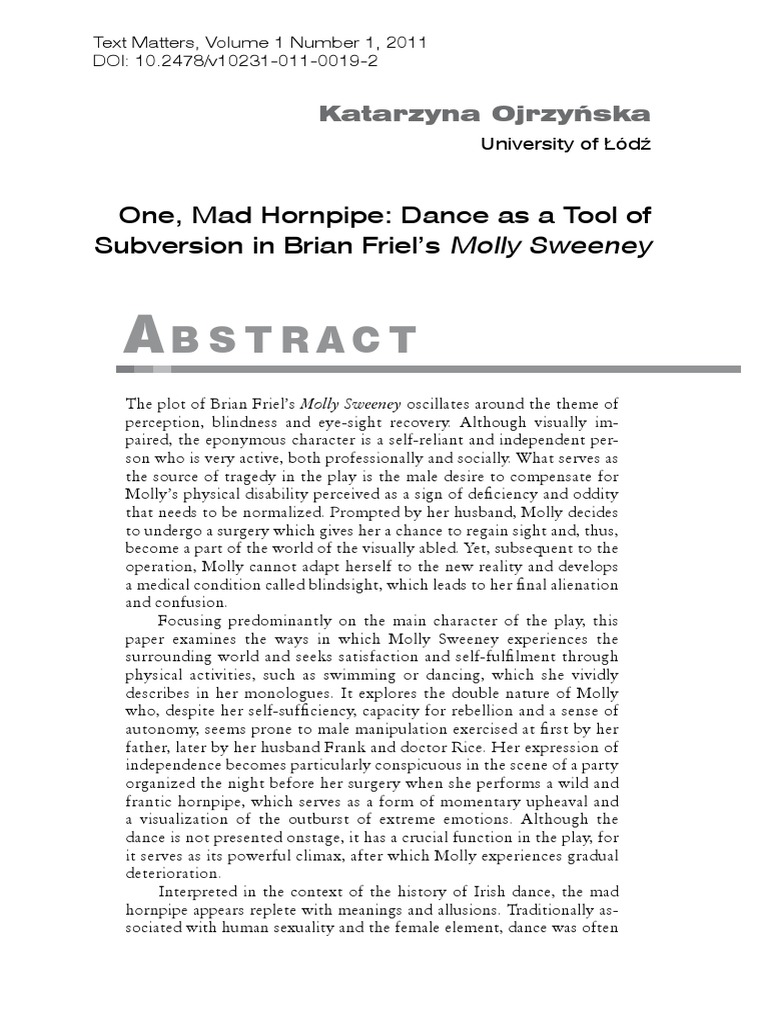 One, Mad Hornpipe - Dance As A Tool of Subversion in Brian Friel's Molly Sweeney | PDF | Senses ...