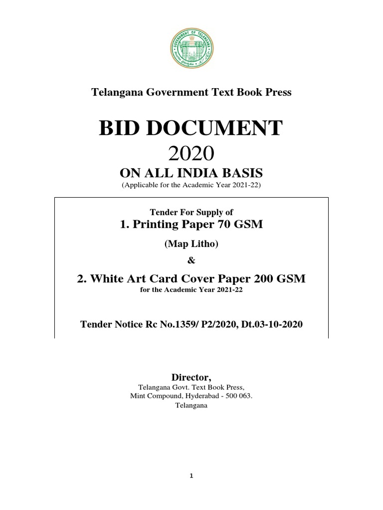 Paper Bid Document 2021-22 | PDF | Paper | Payments