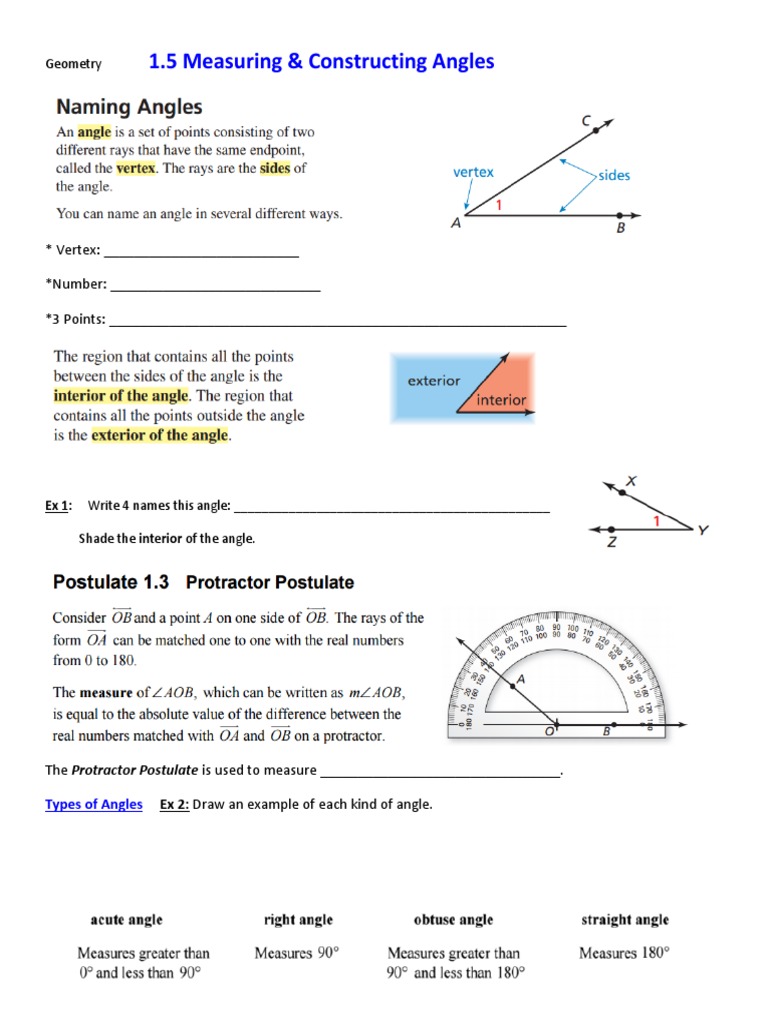1.5 Measuring & Constructing Angles: Geometry | PDF