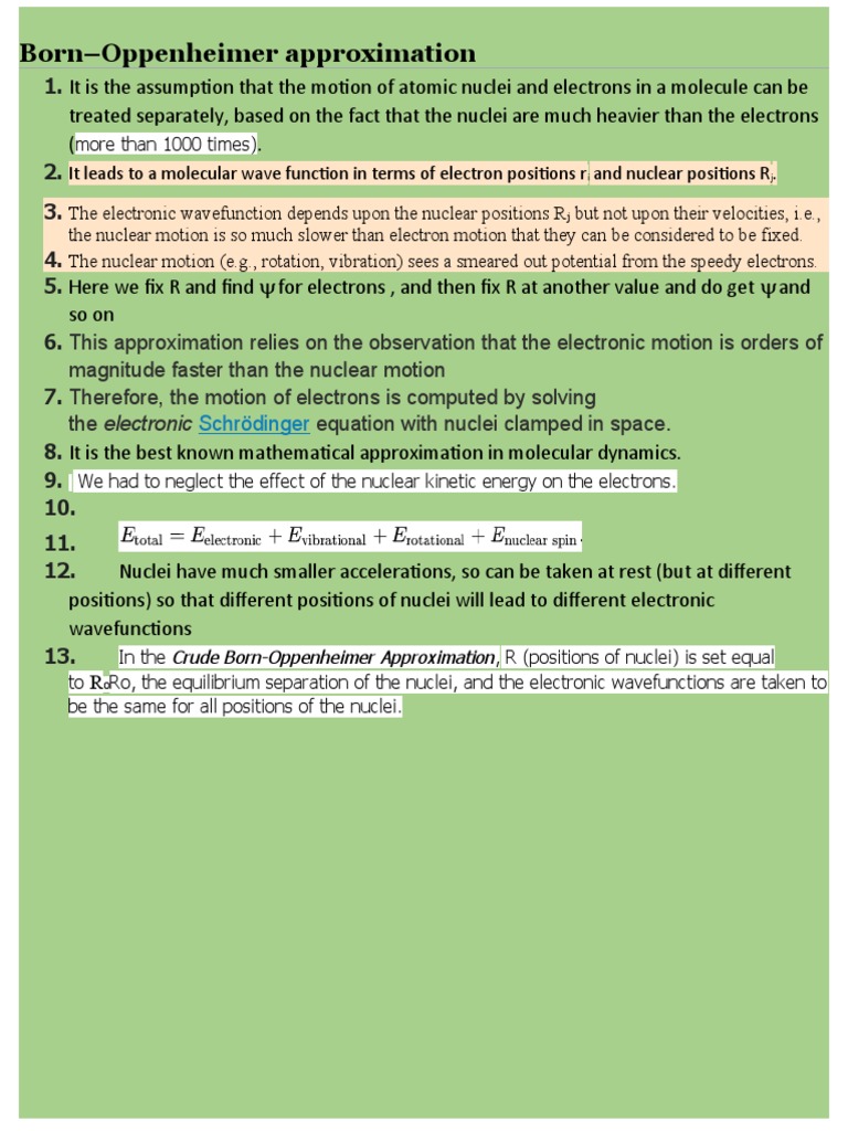 Born-Oppenheimer Approximation | PDF | Physical Chemistry | Classical ...