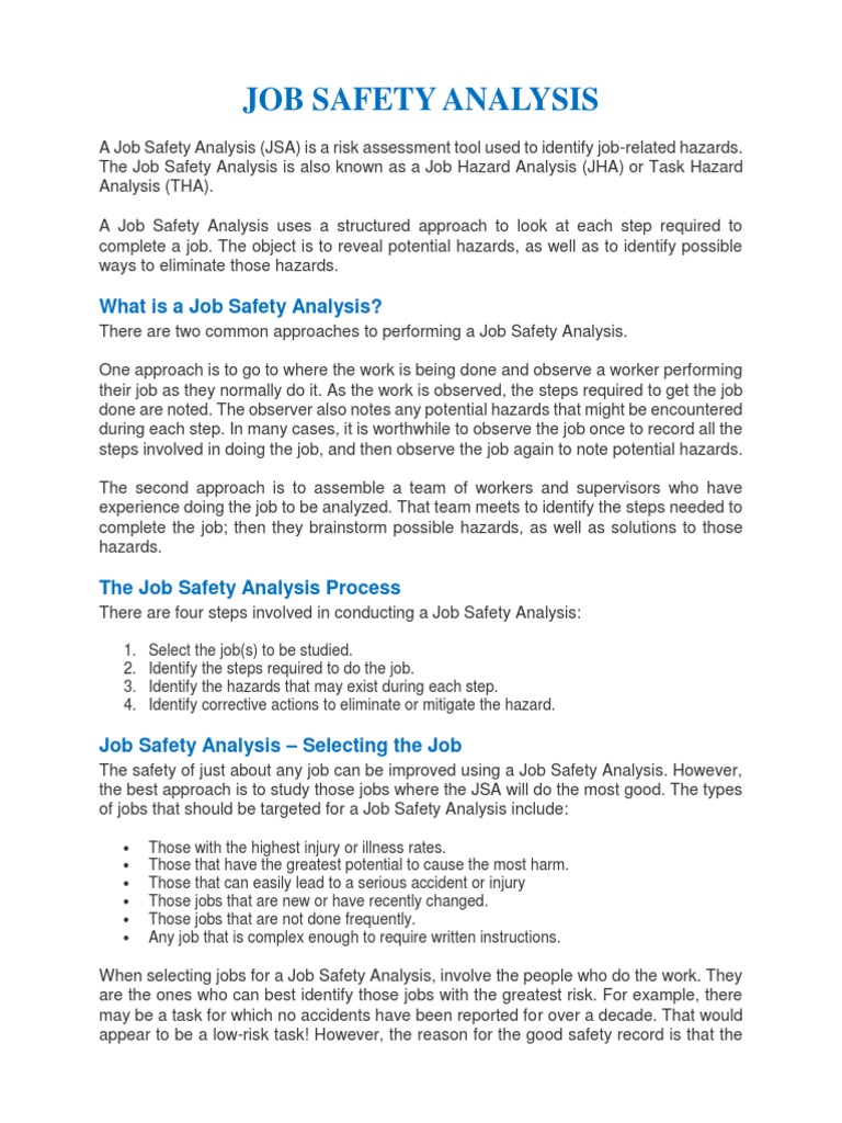 Job Safety Analysis: Identify Hazards | PDF | Determinants Of Health ...