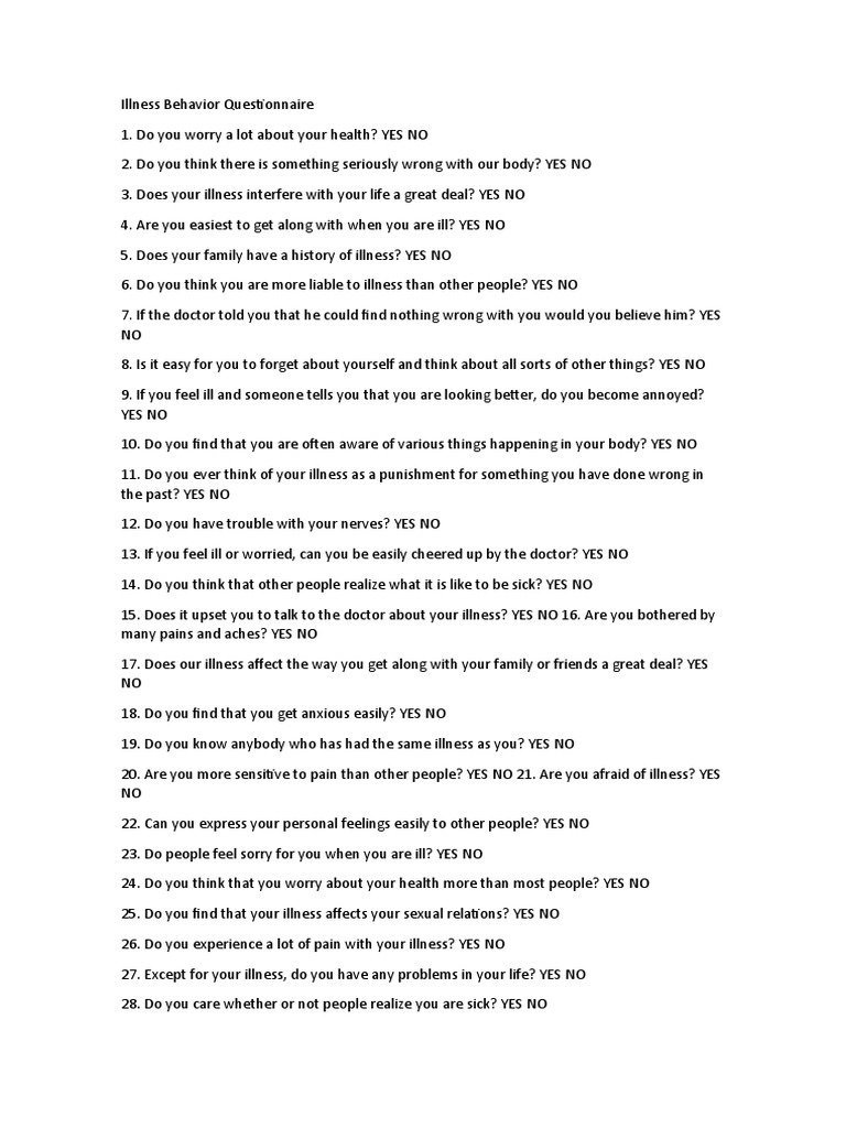Illness Behavior Questionnaire | PDF | Feeling | Pain