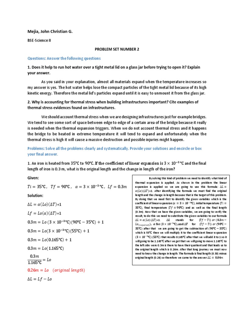 Thermal Expansion and Contraction: Solving Problems Involving Changes in Temperature of ...