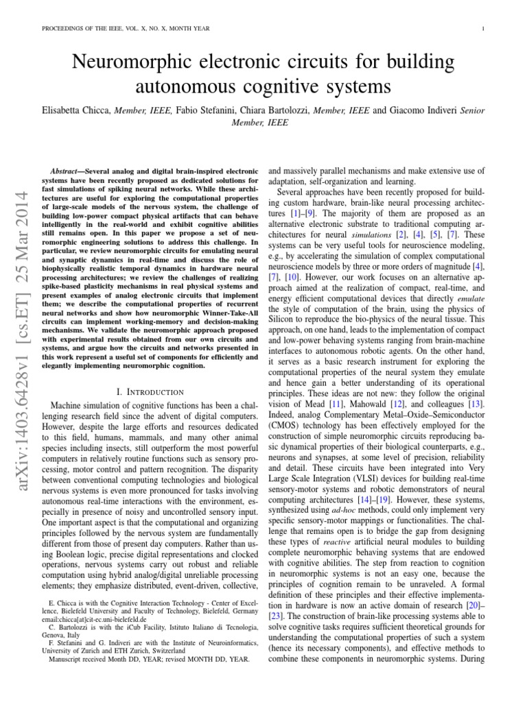 Neuromorphic Electronic Circuits For Building Autonomous Cognitive ...