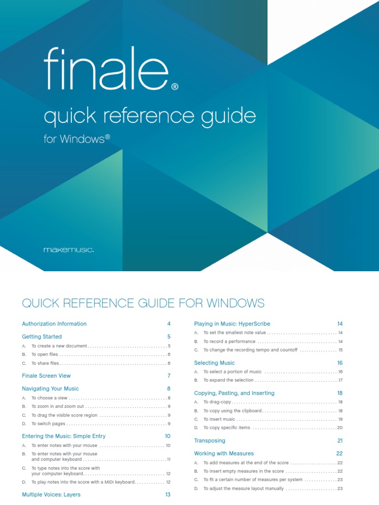 Quick Reference Guide: Finale For Windows | PDF | Computer Keyboard | Menu (Computing)