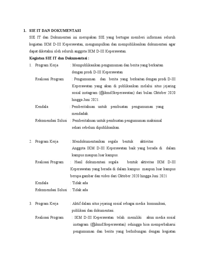 Program Kerja Sie Dokumentasi | PDF