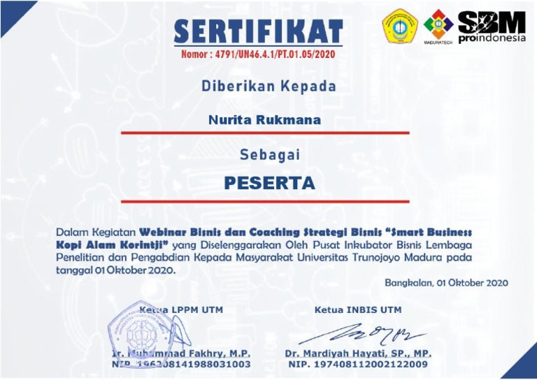 Sertifikat Webinar Bisnis 01-9 | PDF