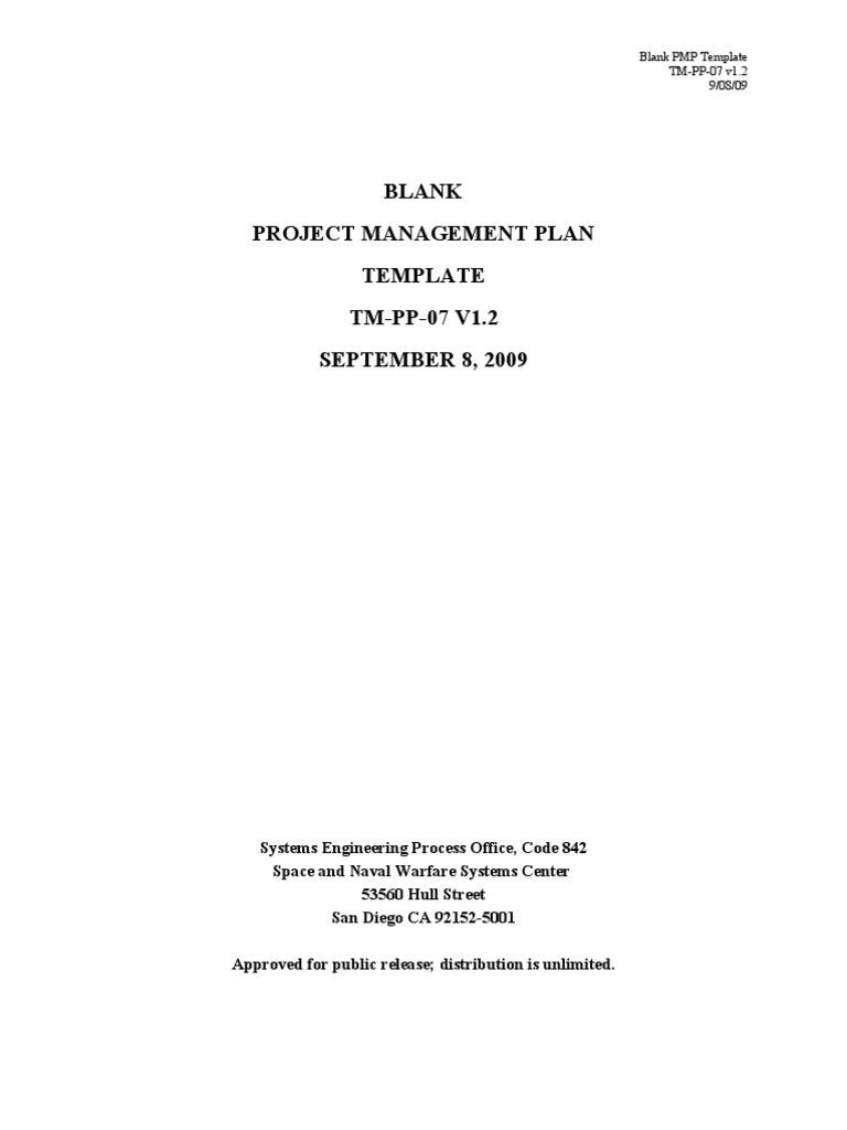 Blank Project Management Plan Template TM-PP-07 V1.2 SEPTEMBER 8, 2009 ...