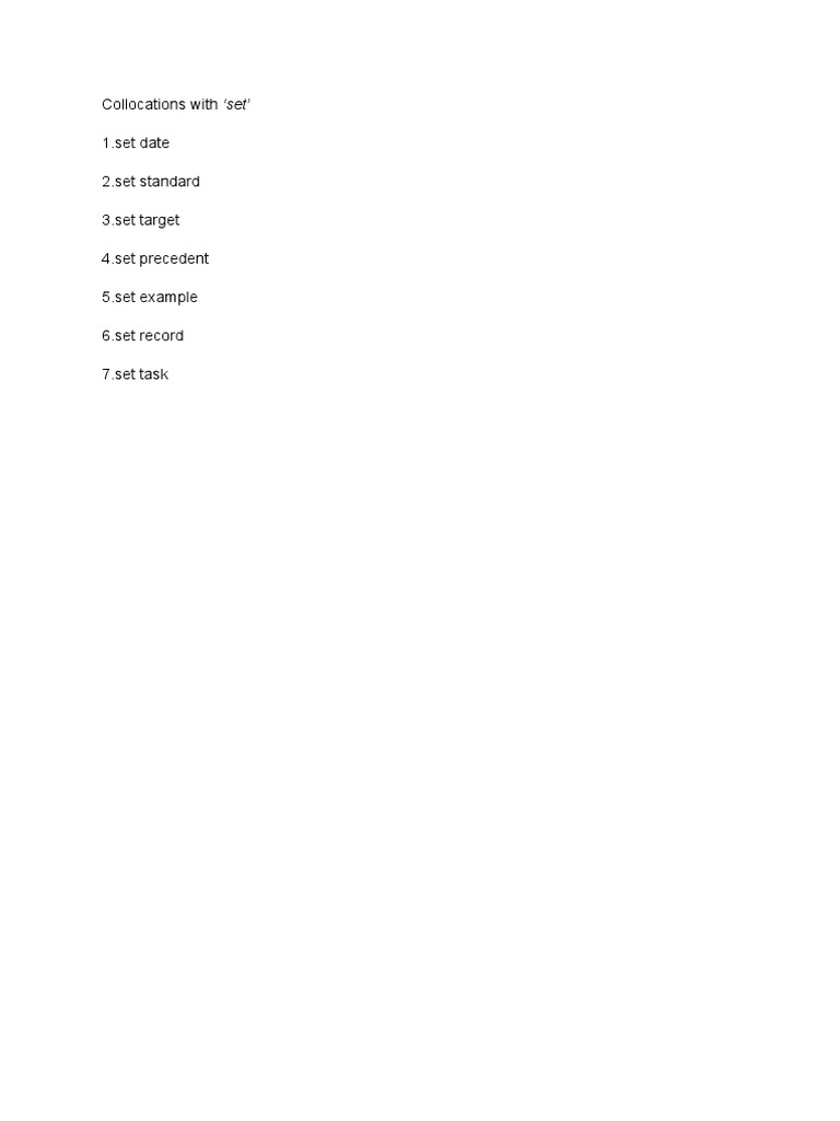 Collocations with "Set" Explained | PDF
