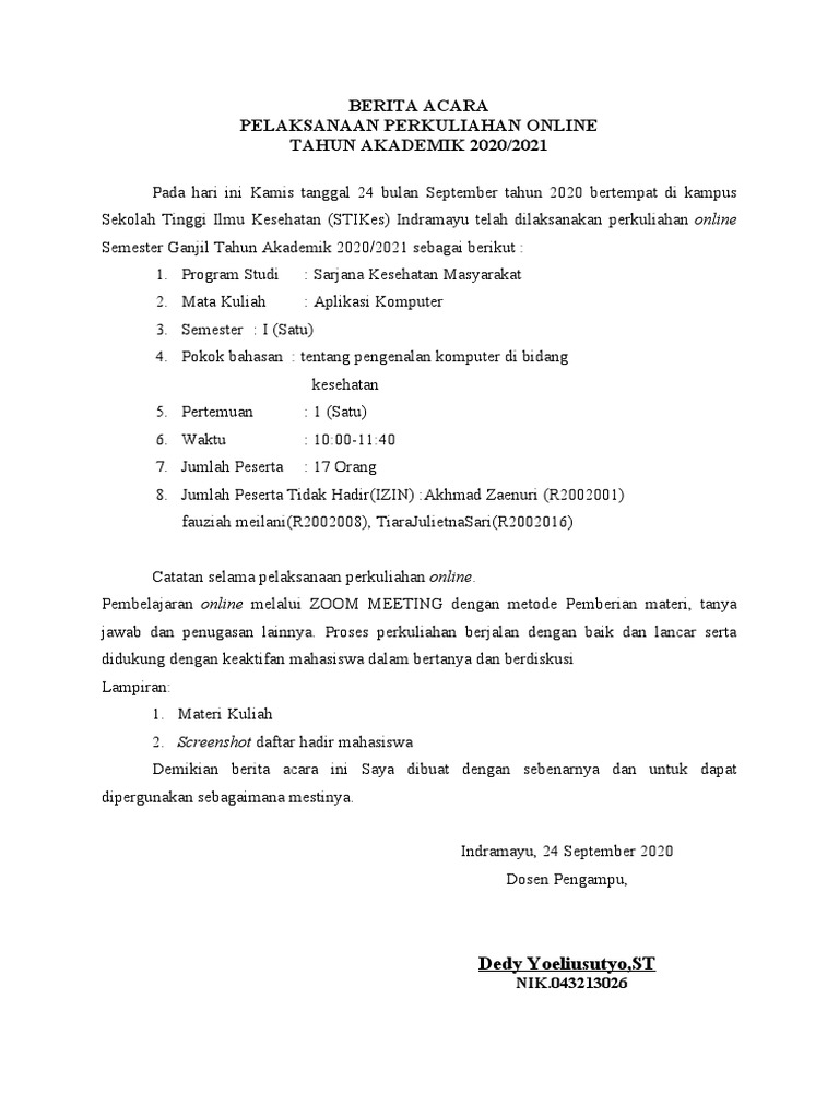 Format Berita Acara Perkuliahan | PDF