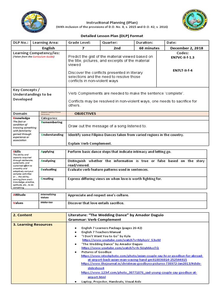 Detailed Lesson Plan (DLP) Format: Instructional Planning (Iplan) | PDF ...