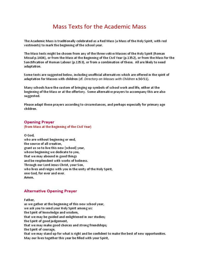 Mass Texts For The Academic Mass | PDF | Mass (Liturgy) | Eucharist