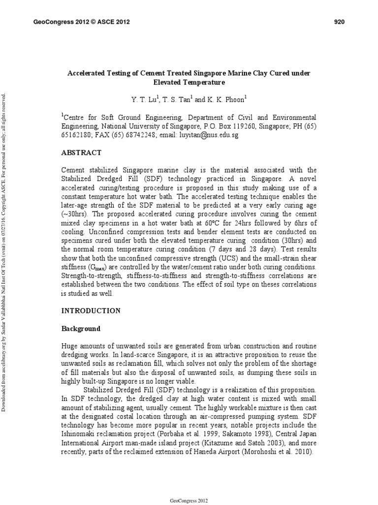 Accelerated Testing of Cement Treated Singapore Marine Clay Cured Under ...
