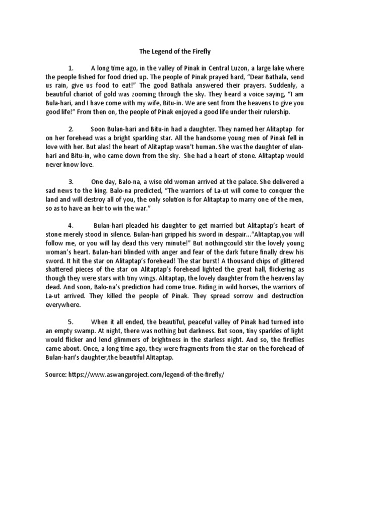 The Legend of The Firefly, How Fireflies Came To Be | PDF