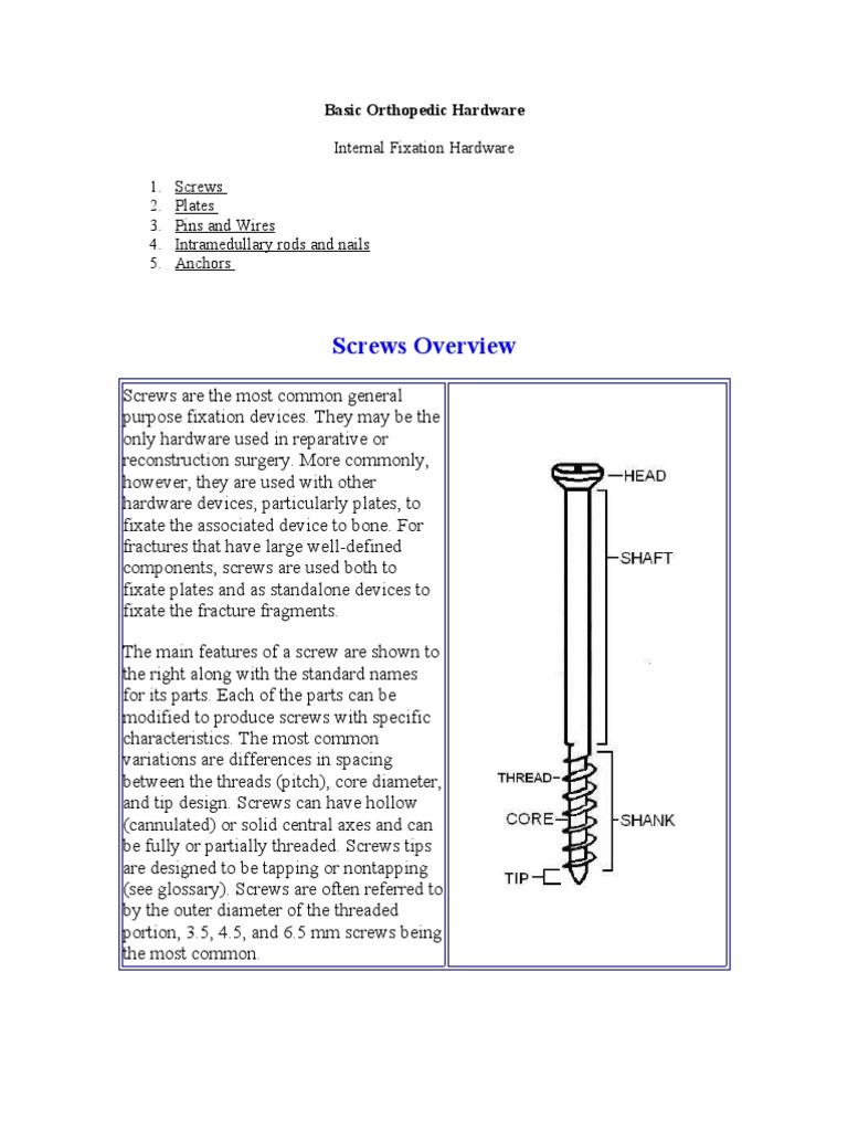 Basic Orthopedic Hardware | PDF | Anatomical Terms Of Location | Screw