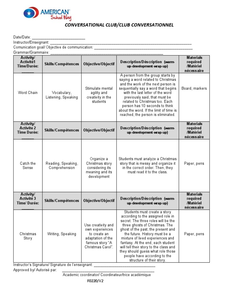 Conversational Club/Club Conversationnel: Warm-Up-Development-Wrap-Up ...