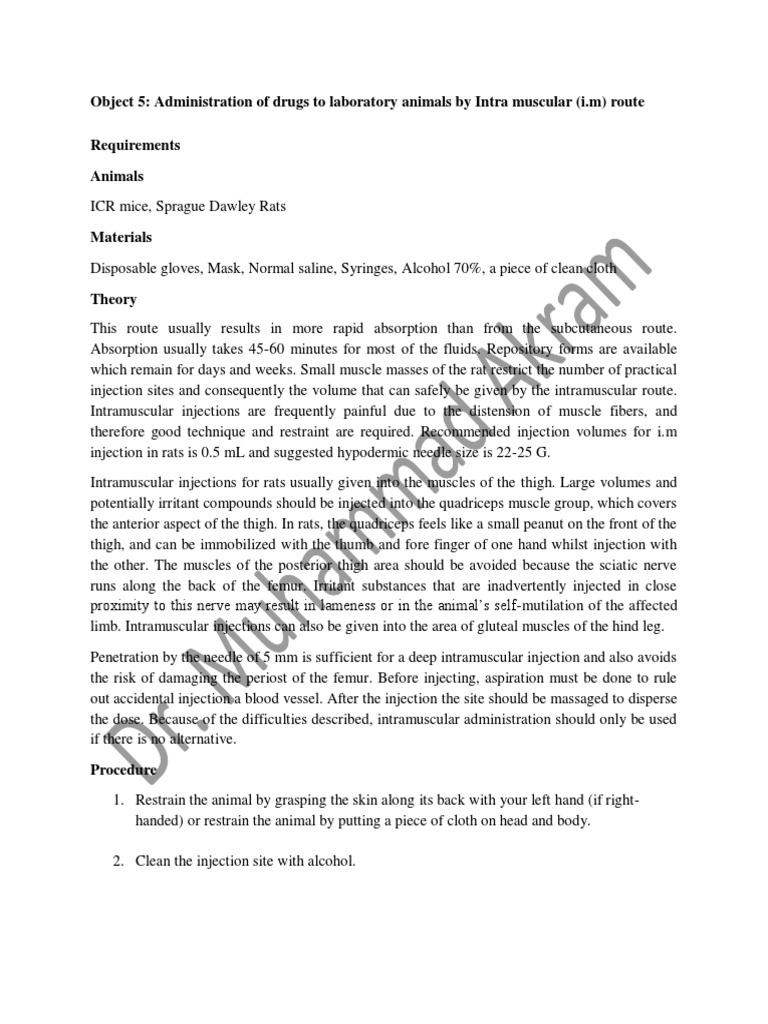 1177 Object 5 Administration of Drugs To Laboratory Animals by ...