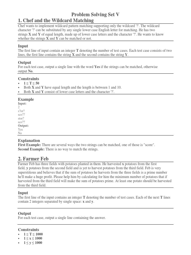 Problem Solving Set V | PDF | Numbers | String (Computer Science)