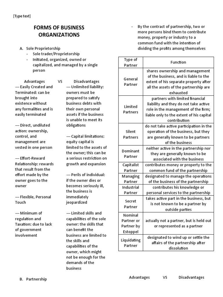 Forms Types of Business Short | PDF | Partnership | Sole Proprietorship