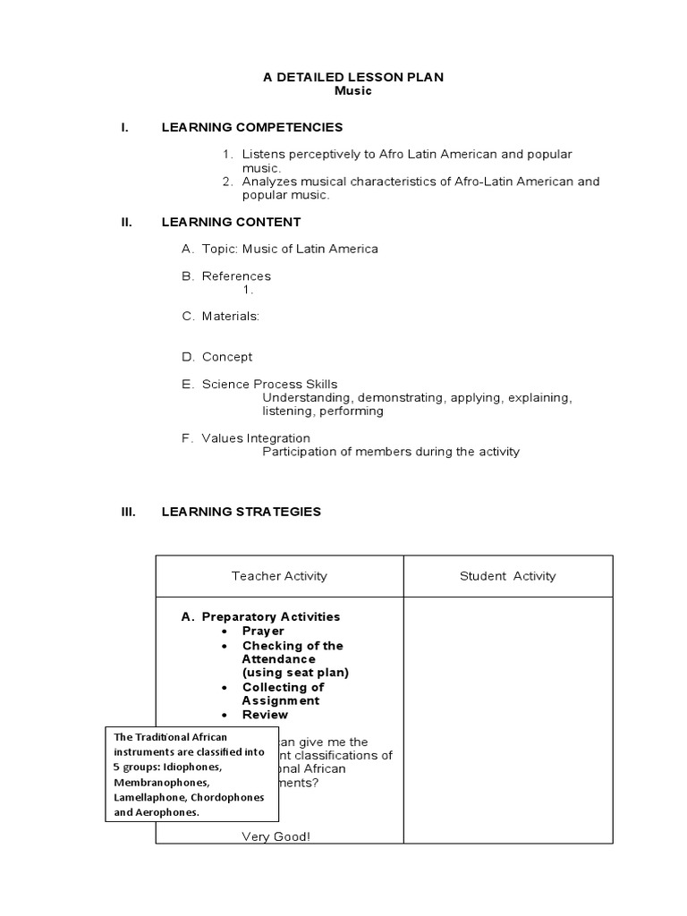A DETAILED LESSON PLAN IN Music | PDF | Newton's Laws Of Motion | Inertia