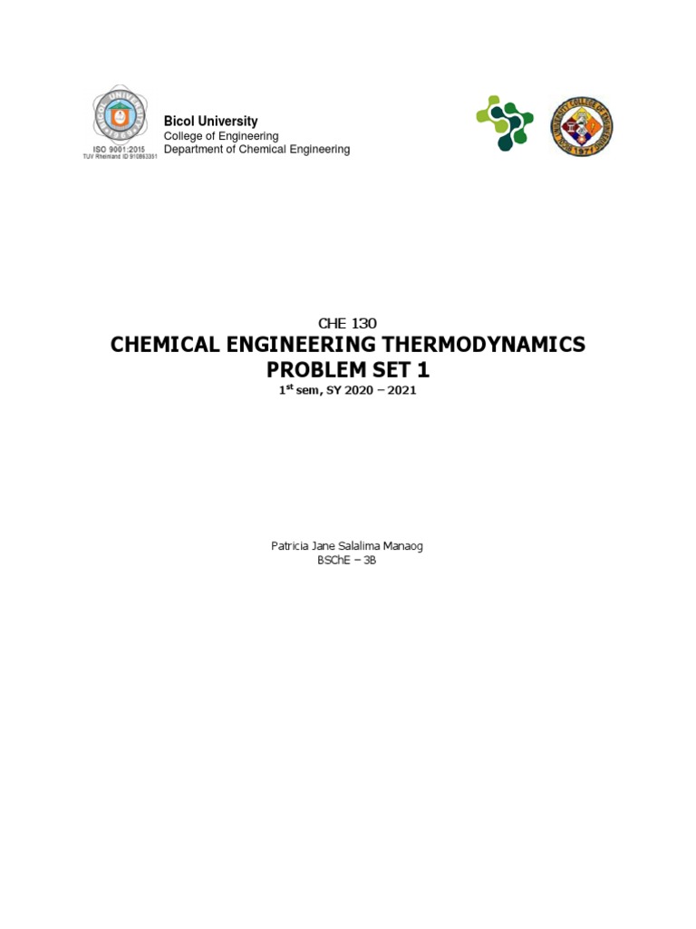 Chemical Engineering Thermodynamics Problem Set 1: Bicol University | PDF | Fahrenheit | Celsius