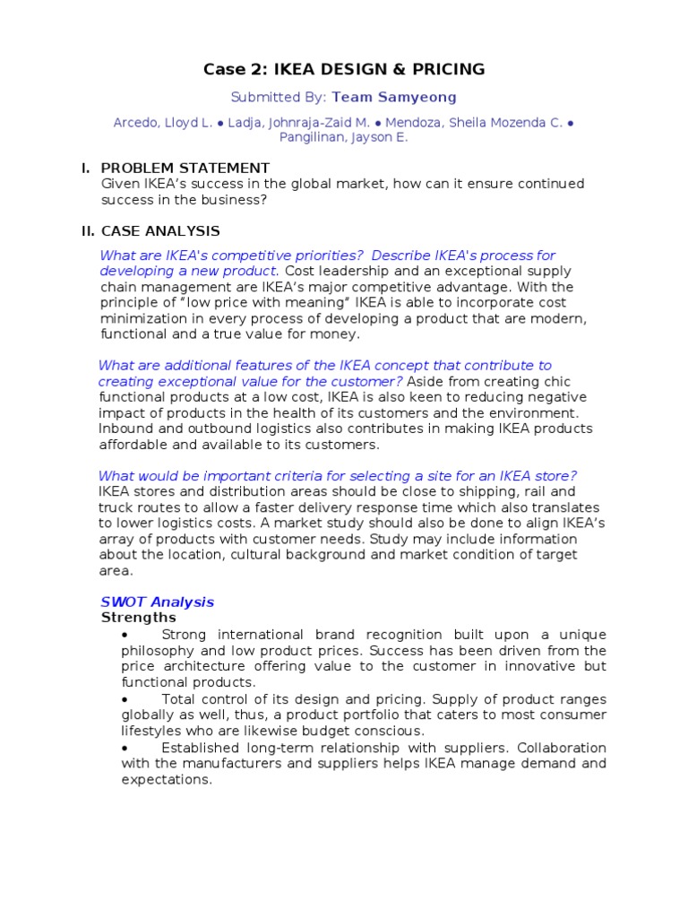 Case 2: Ikea Design & Pricing: I. Problem Statement | PDF | Retail | Supply Chain