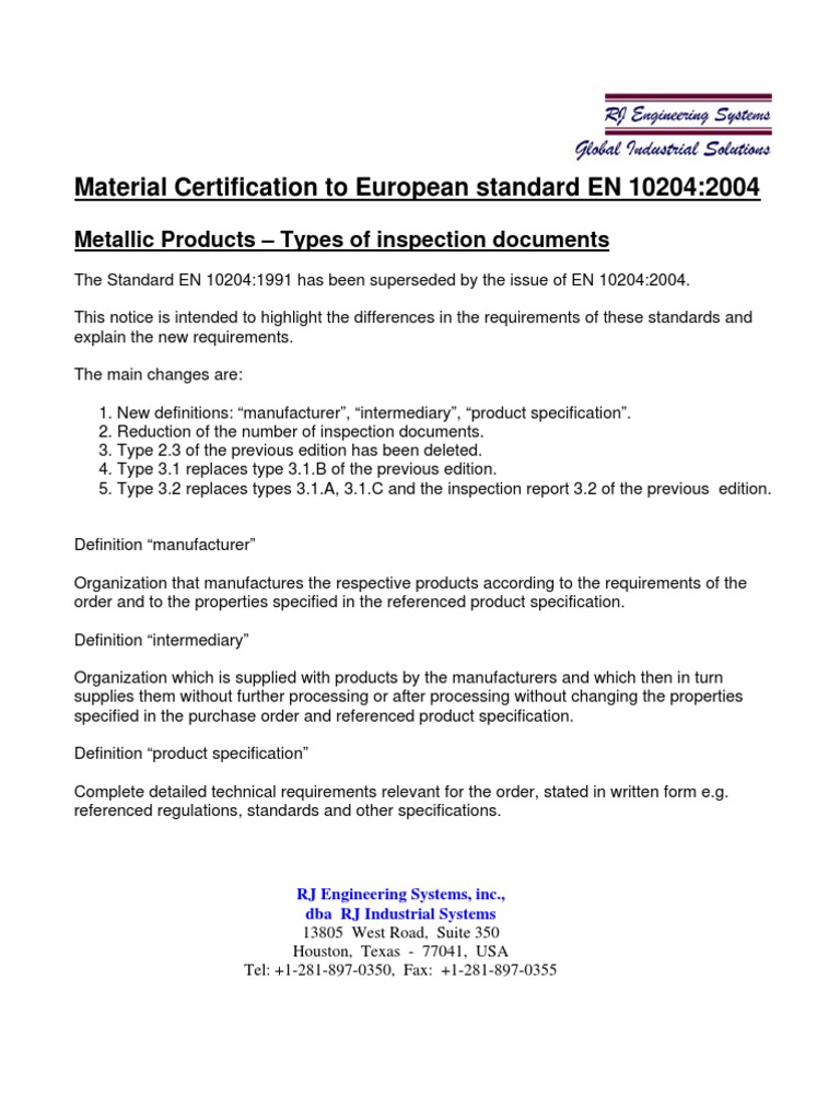 En 10204-2004 | PDF | Specification (Technical Standard) | Regulatory Compliance