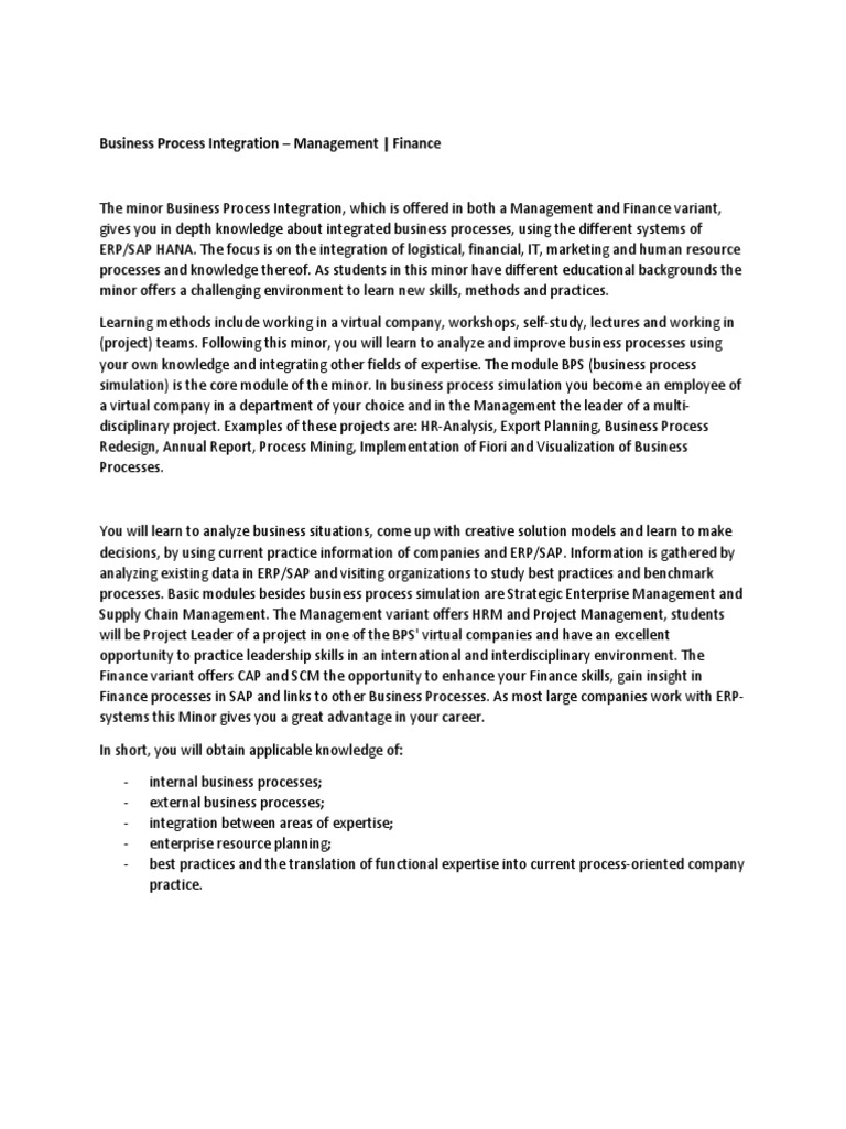 Business Process Integration Minor Overview | PDF | Enterprise Resource ...