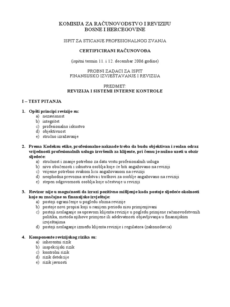 Revizija Sistemi Interne Kontrole | PDF