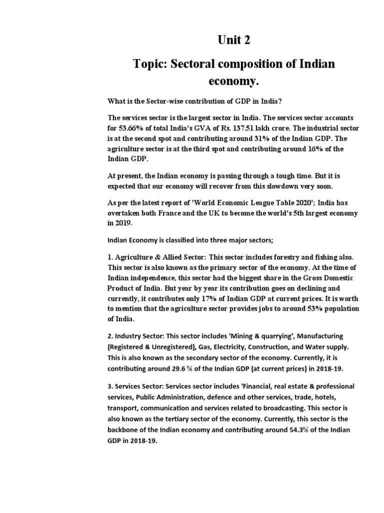 Sectoral Composition of Indian Economy | PDF | Economy Of India ...