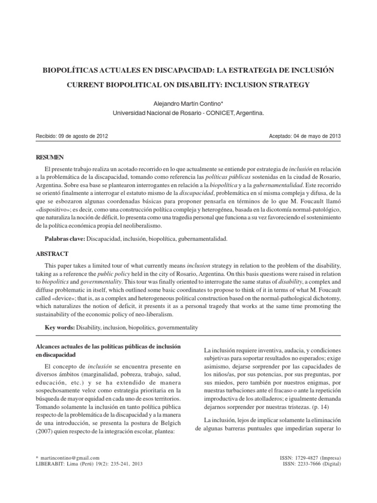 Biopoliticas Actuales en Discapacidad. La Estrategia de Inclusión ...